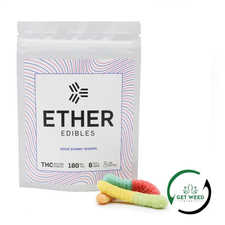 Buy SOUR GUMMY WORMS BY ETHER EDIBLES (180mg THC) Online - Get Weed Direct